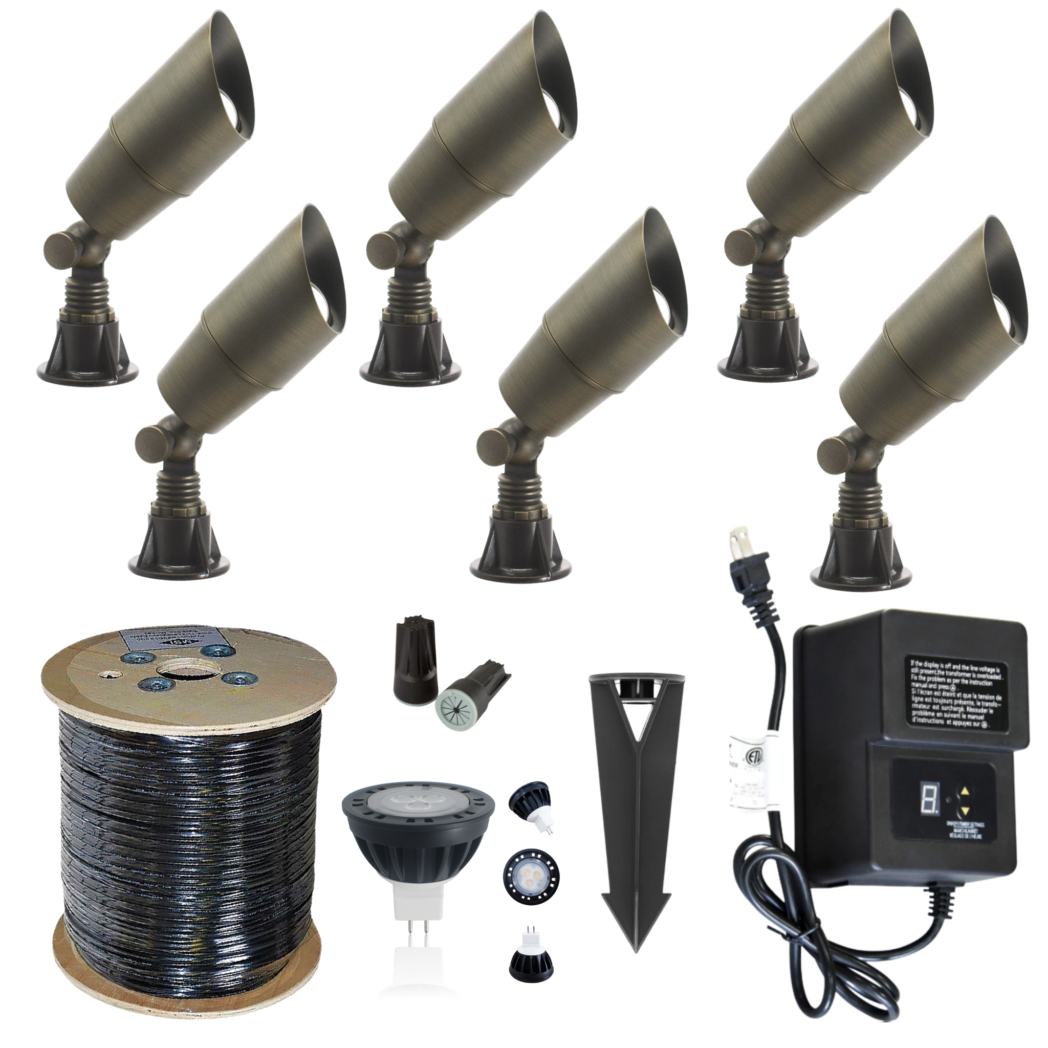 LED Landscape Spotlight Kit - 6 Spotlight Set w/ Low Voltage Transform ...